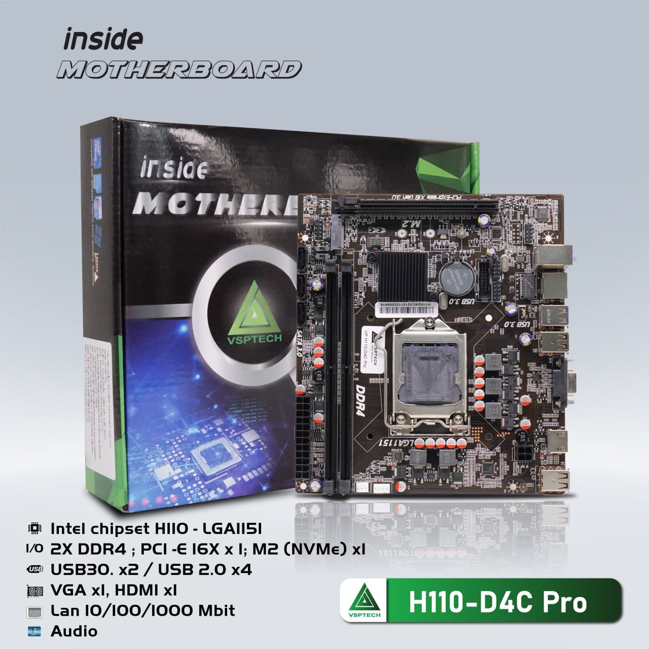 Mainboard SK 1151v1 VSP H110-D4C Pro Chính hãng (VGA, HDMI, LAN ...